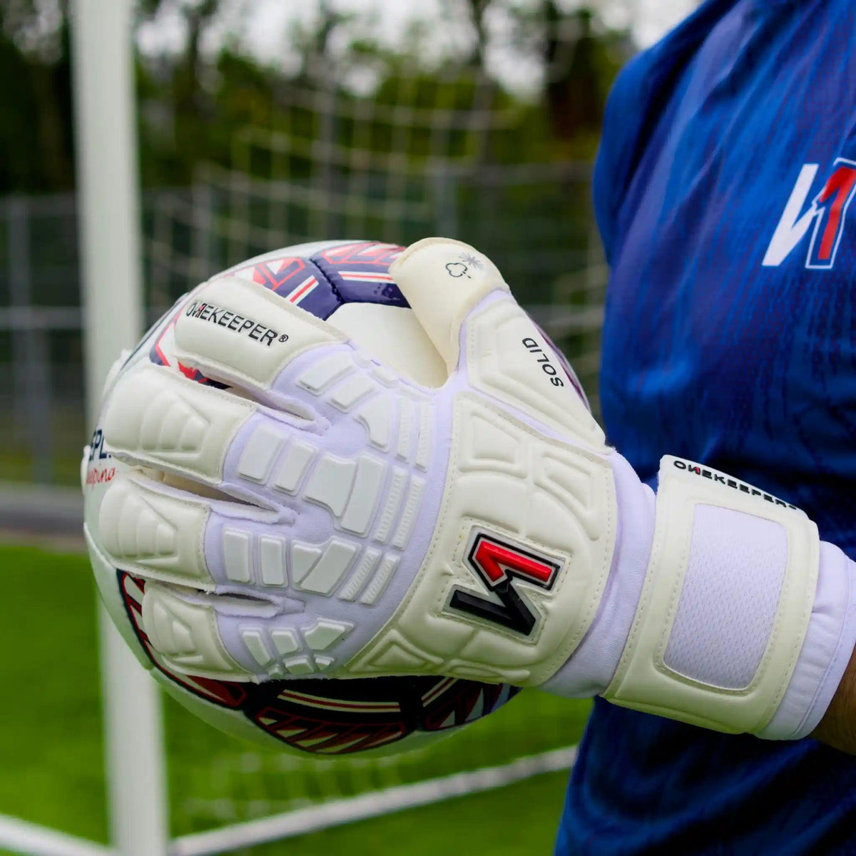 ONEKEEPER Solid White Hybrid Cut Pro-Level Goalkeeper Gloves with Remo ...